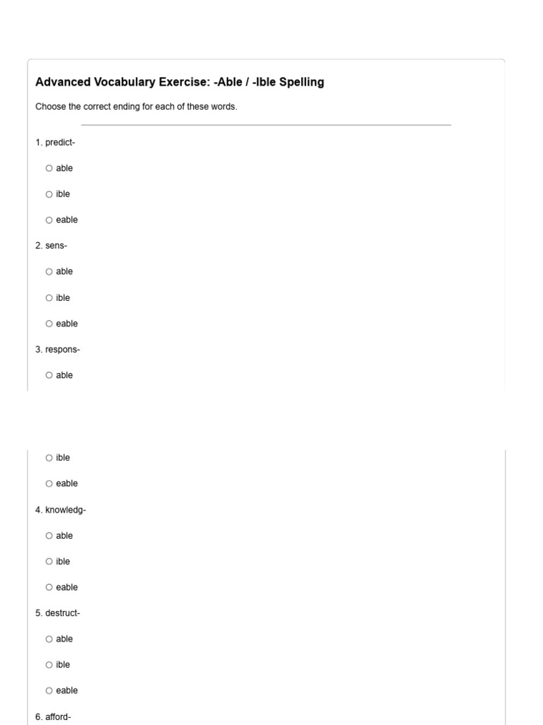 Advanced Vocabulary: -Able vs -Ible | PDF