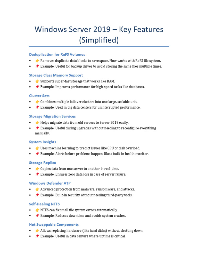 Windows Server 2019 Features Summary | PDF
