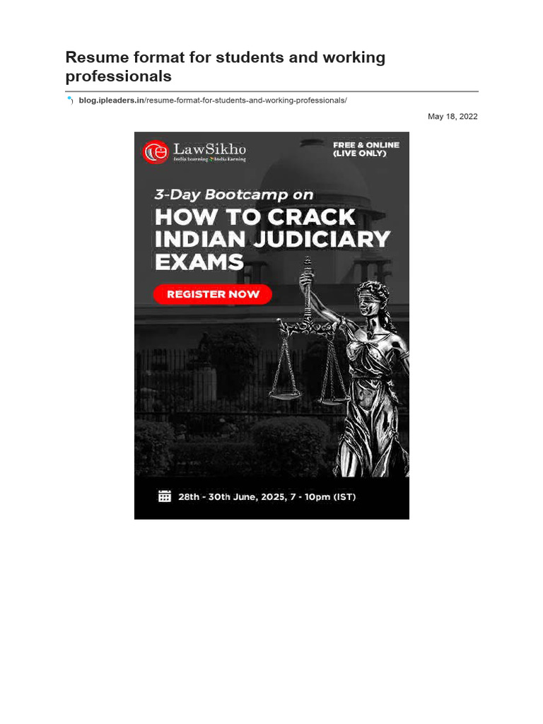 Resume Format For Students and Working Professionals | PDF