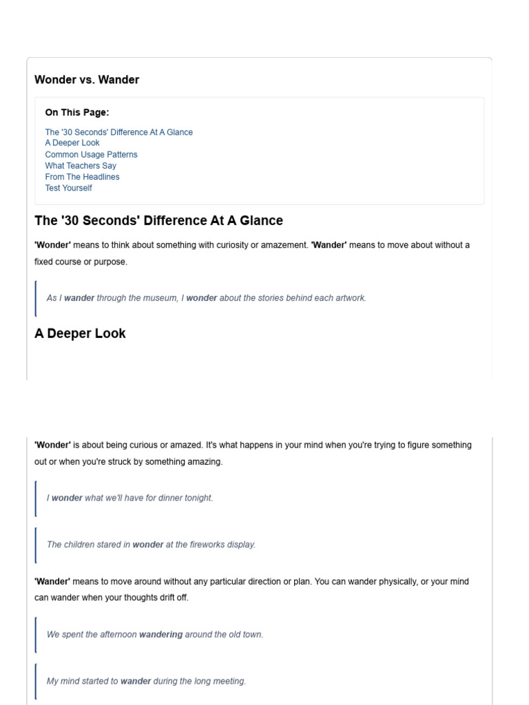 Wonder vs. Wander - Learn The Difference in 30 Seconds! | PDF | Mind