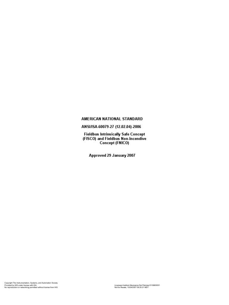 ANSI-IsA-60079-27 Fieldbus Intrinsically Safe Concept (FISCO) and ...