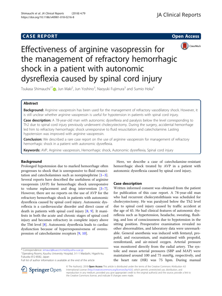 Effectiveness of Arginine Vasopressin For The Management of Refractory Hemorrhagic Shock in A ...