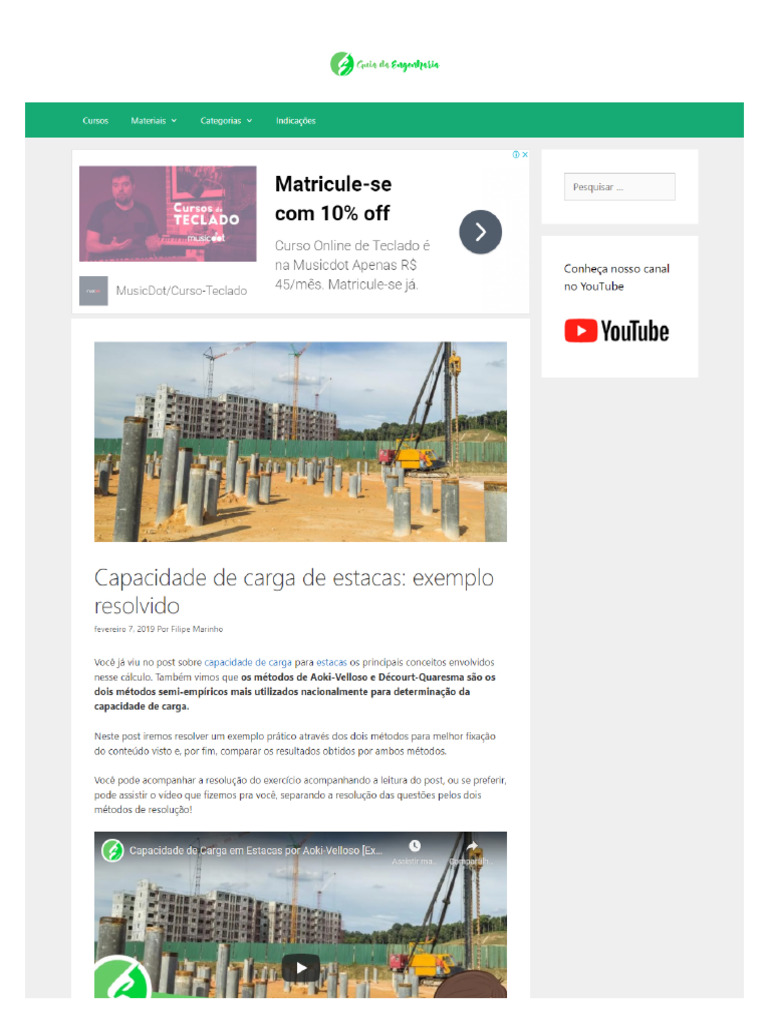 APOSTILA - EXEMPLO Exercício Capacidade Carga Estacas | PDF