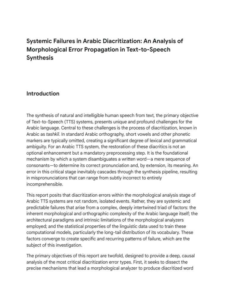 Arabic TTS Diacritization Errors | PDF | Morphology (Linguistics) | Word