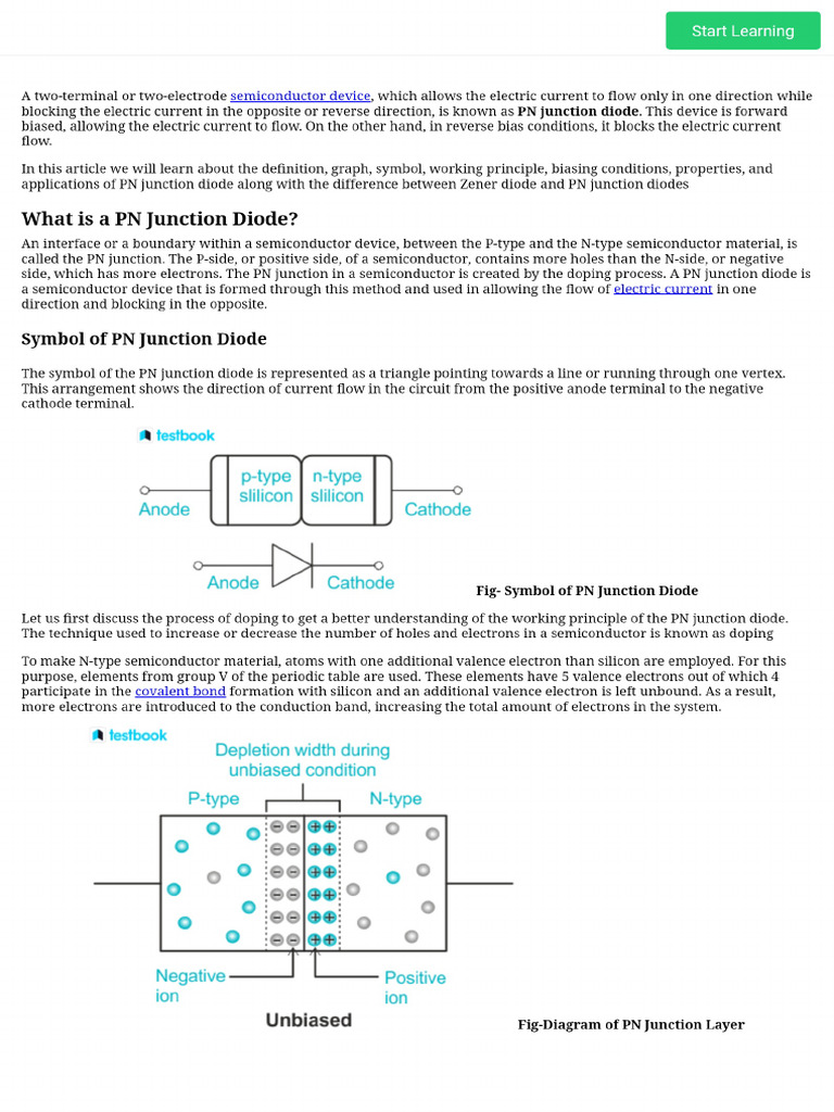 PN Junction Diode_ Definition, Diagram, Formation, Biasing Conditions & VI Characteristics | PDF