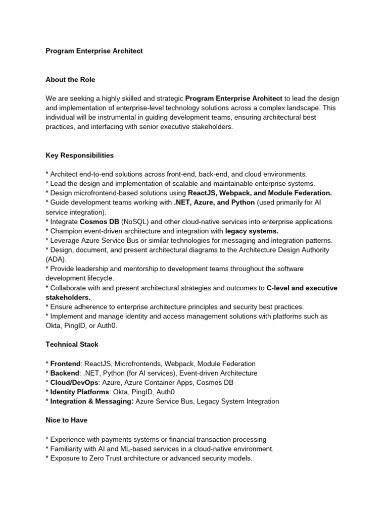 Program Enterprise Architect JD | PDF