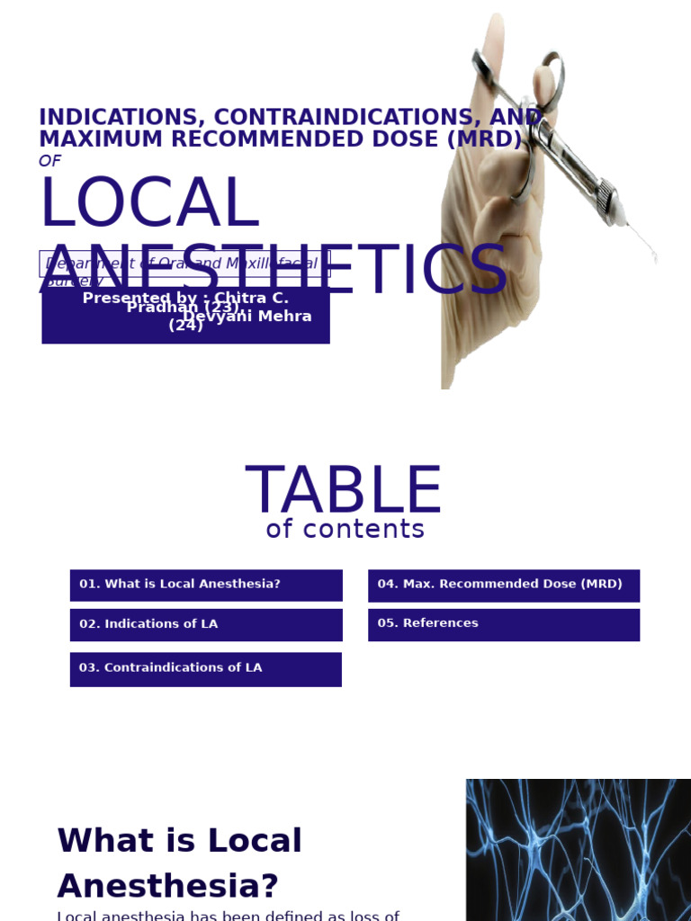 LA Indications and Contraindications & MRD | PDF | Anesthesia | Dose ...