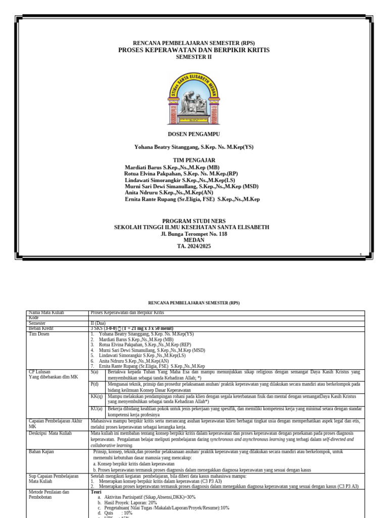 RPS Proses Keperawatan Dan Berpikir Kritis Rev | PDF