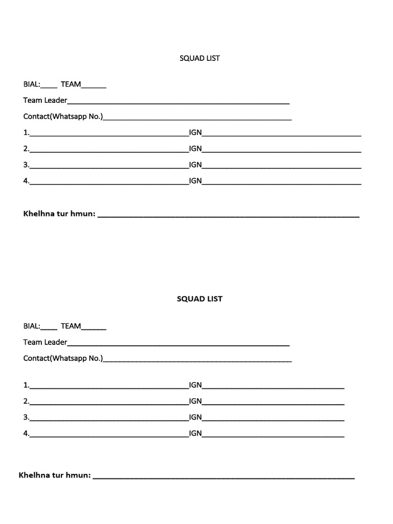 DPVT Yma Day Celebrationbgmi-2025 Squad Form | PDF
