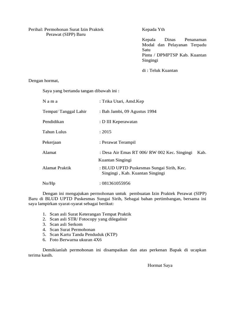 Surat Permohonan SIPP | PDF