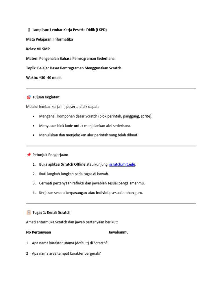 Lampiran Lembar Kerja (LKPD) Kelas 7 | PDF