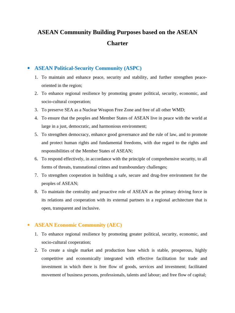 ASEAN Community Building Purposes Based On The ASEAN Charter | PDF ...