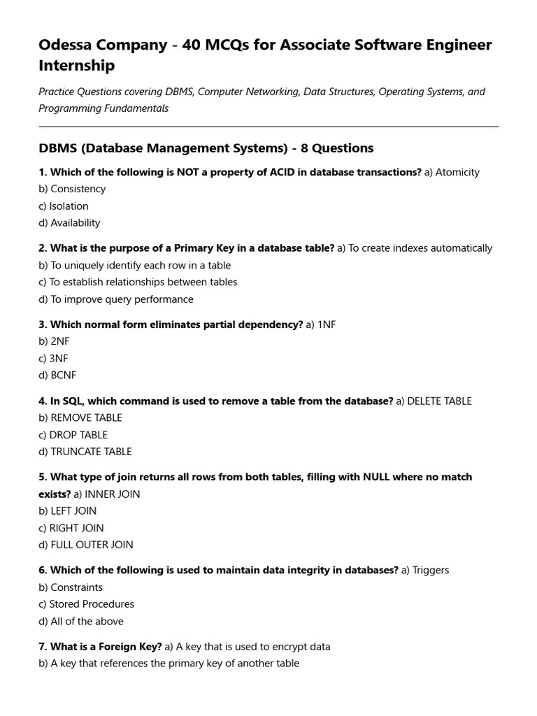 40 MCQs for Associate Software Engineer | PDF | Internet Protocol Suite ...