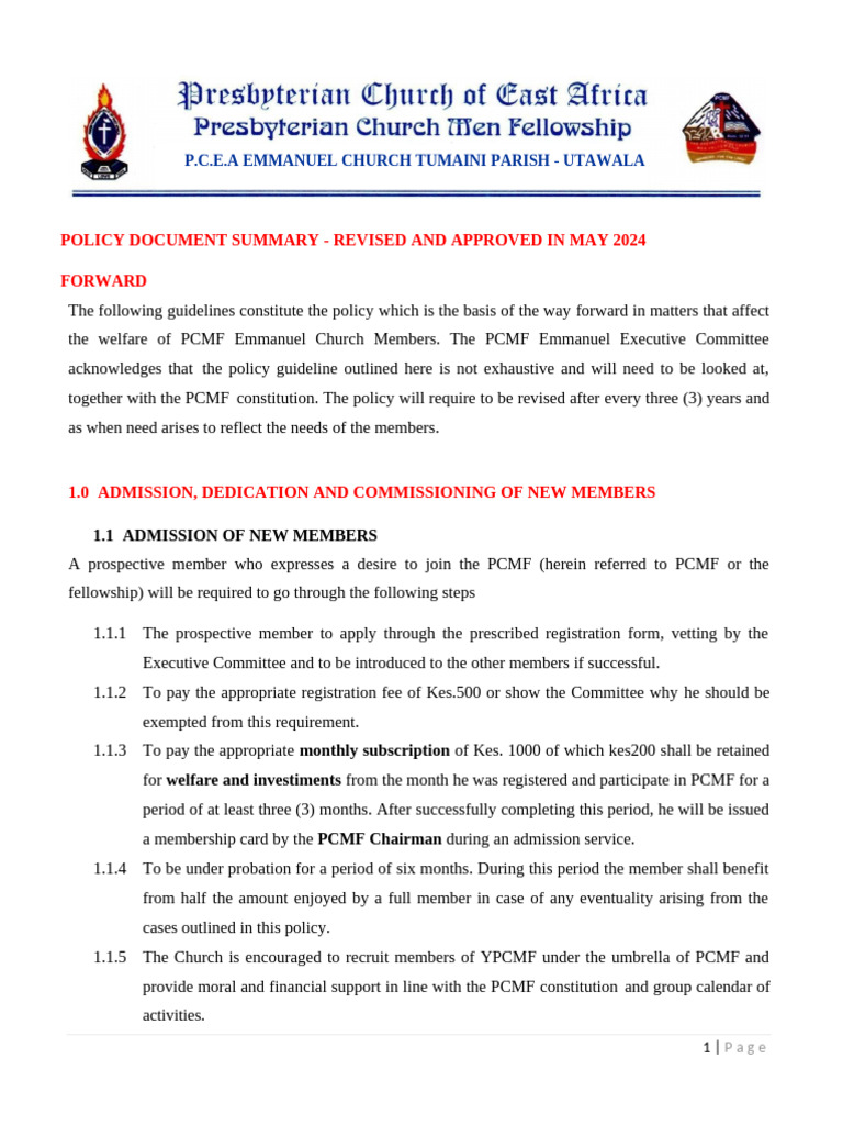 PCMF Emmanuel Policy Review | PDF