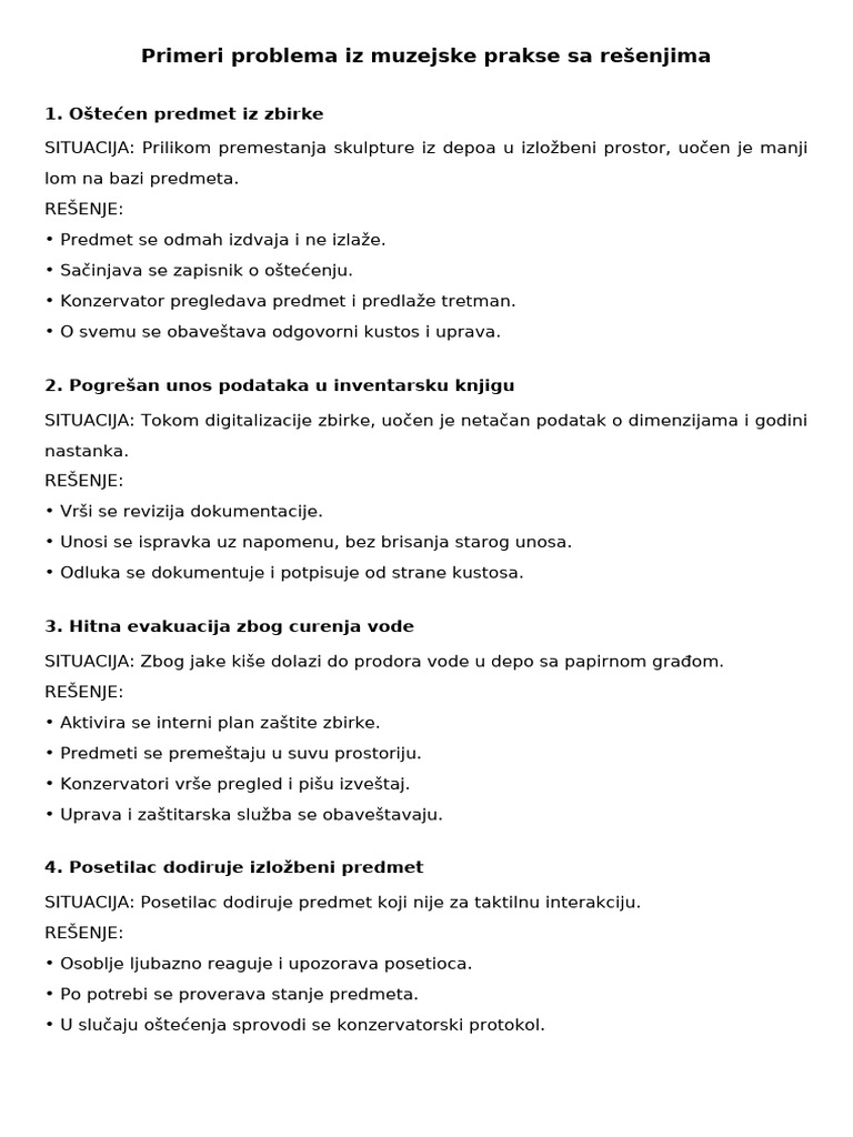 Primeri Problema U Muzejskoj Praksi | PDF