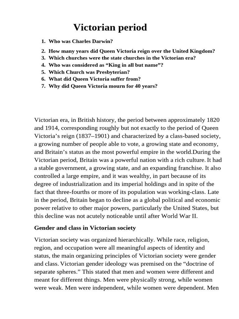 Victorian Era: Culture, Society, and Queen Victoria | PDF | Natural ...