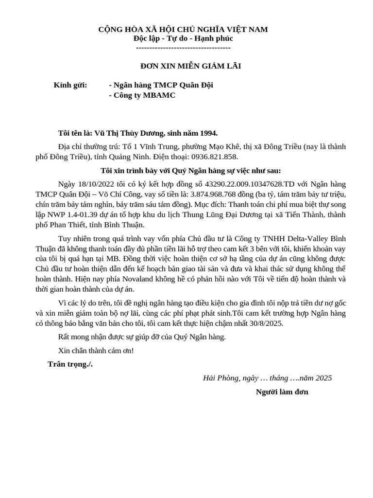 Don de Nghi Miễn Giảm Lãi - thuy Duong | PDF
