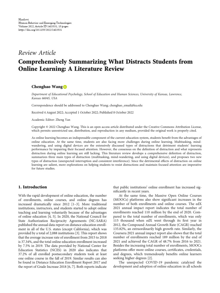 Comprehensively Summarizing What Distracts Student | PDF | Mind ...