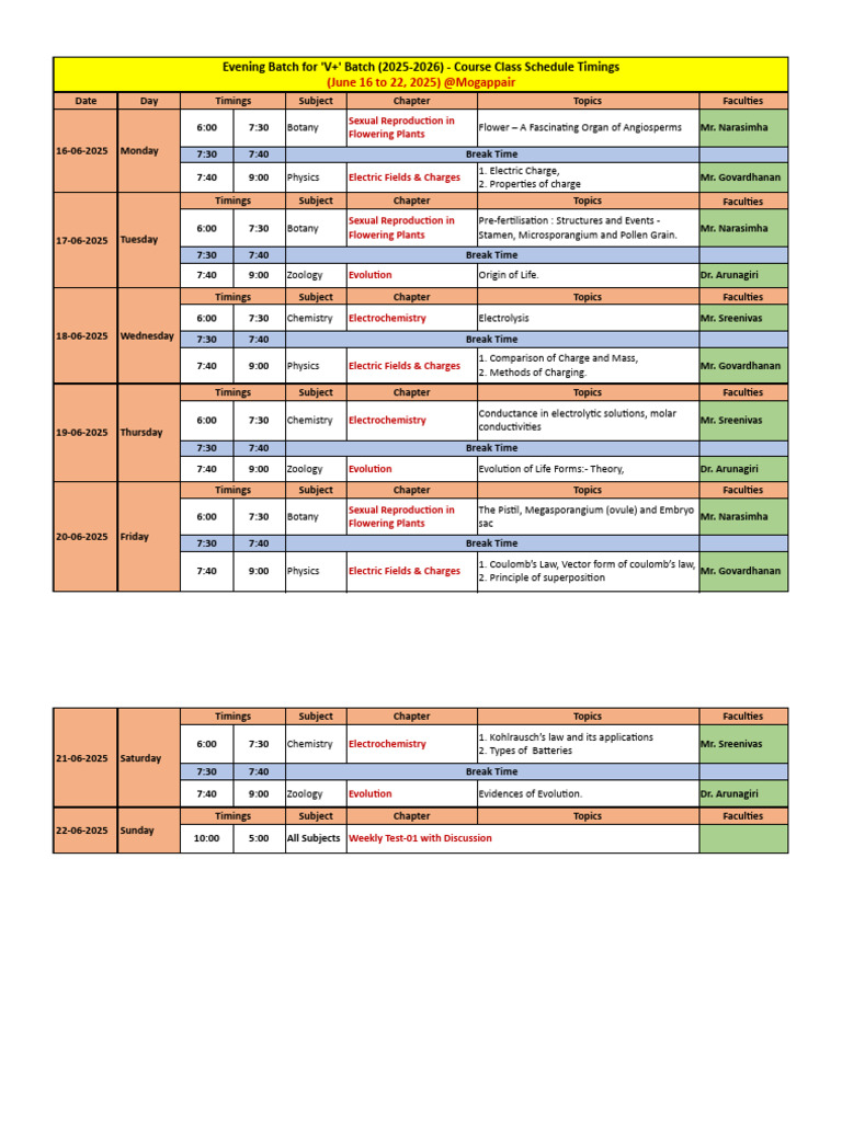 V+ Class Schedule (June 16 To 22, 2025-2026) | PDF | Flowers | Electric ...