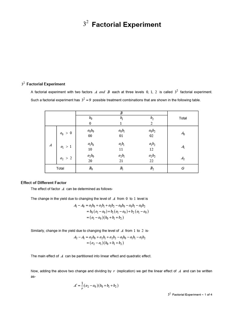 3^2 Factorial Experiment Analysis | PDF | Statistical Theory | Methodology