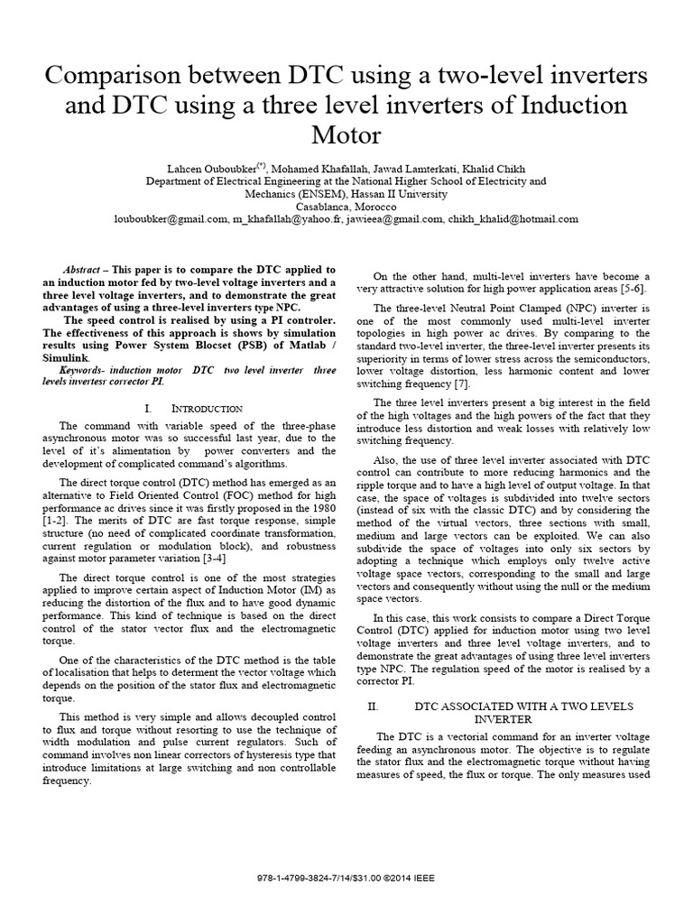 Comparison Between Dtc Using A Two Level Inverters And Dtc Using A Three Level Inverters Of