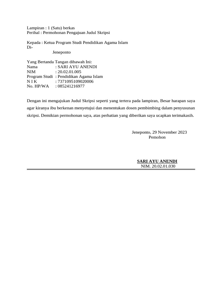 Ilham Format Usulan Judul Skripsi 2024 | PDF