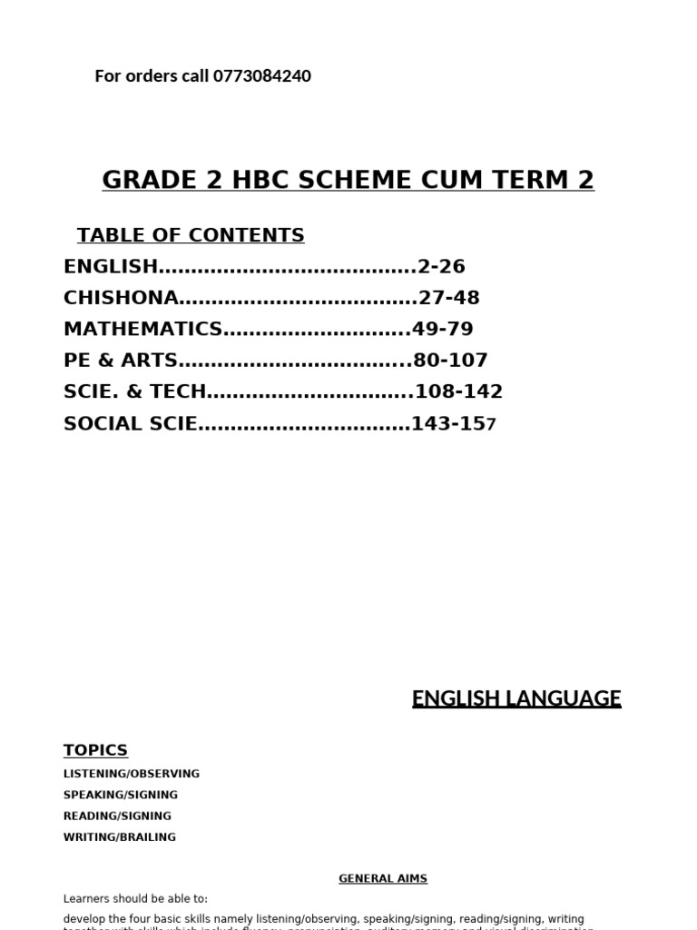 Grade 2 HBC Scheme Cum Term 2 Sample | PDF | English Language | Learning