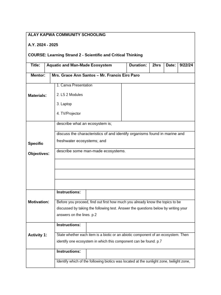 WLL Week 5 - Aquatic and Man-Made Ecosystem | PDF | Ecosystem | Earth ...