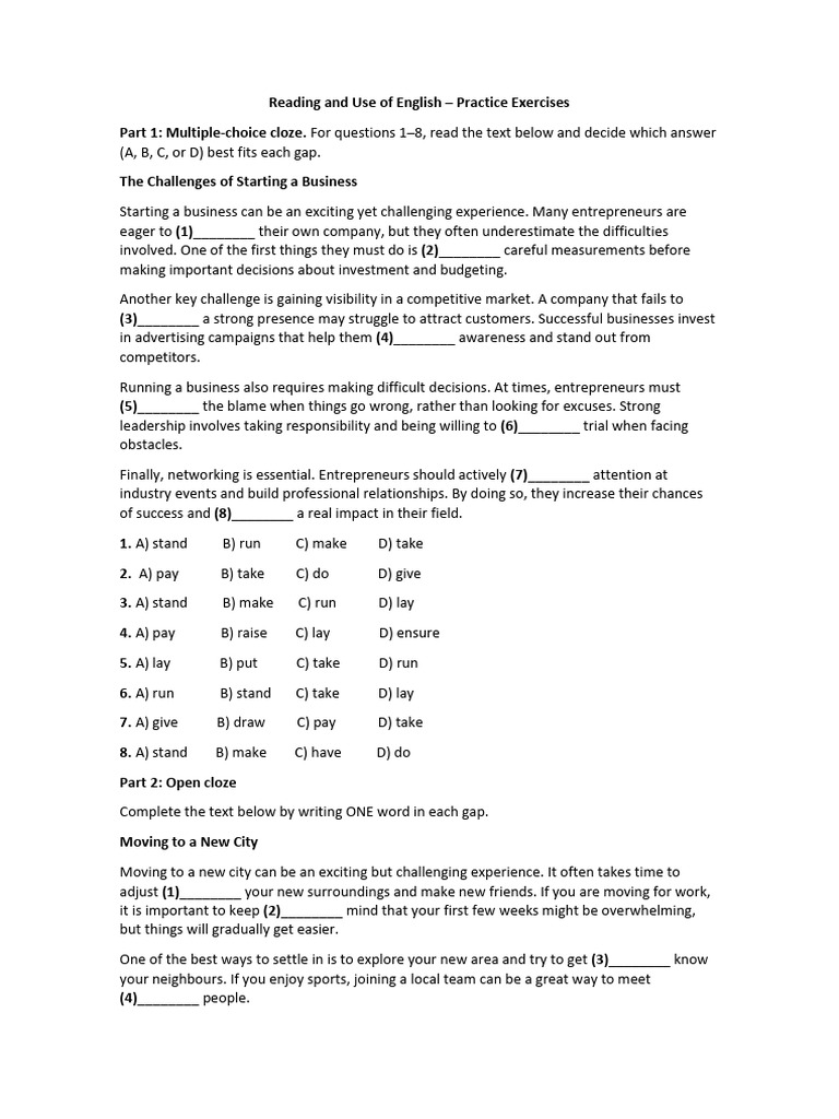 Reading and Use of English Practice | PDF