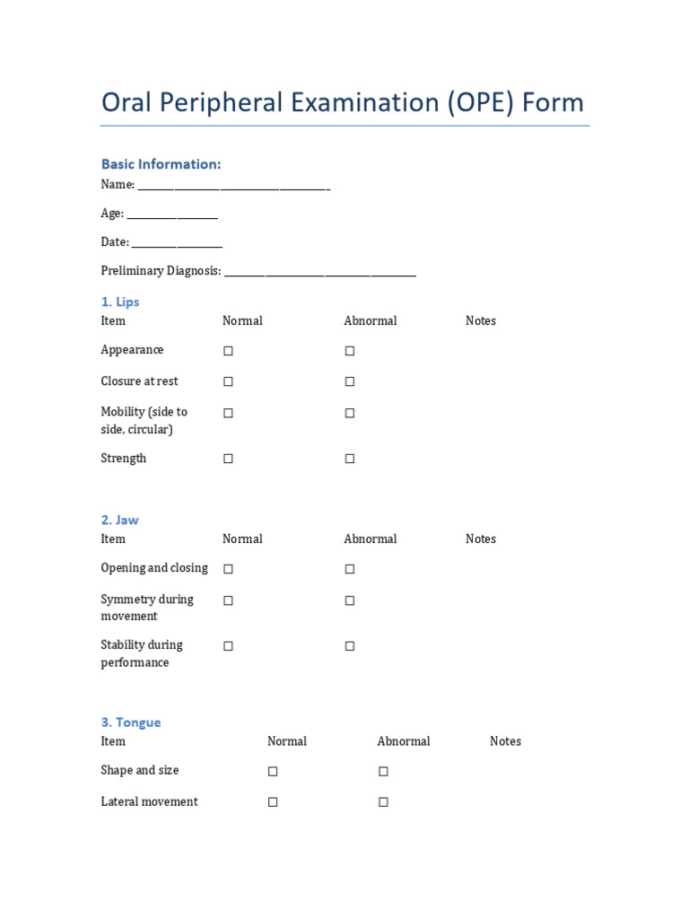 Oral Peripheral Exam Form | PDF