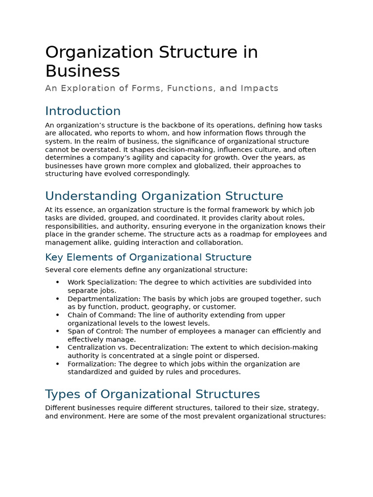 Organization Structure in Business | PDF | Organizational Structure ...