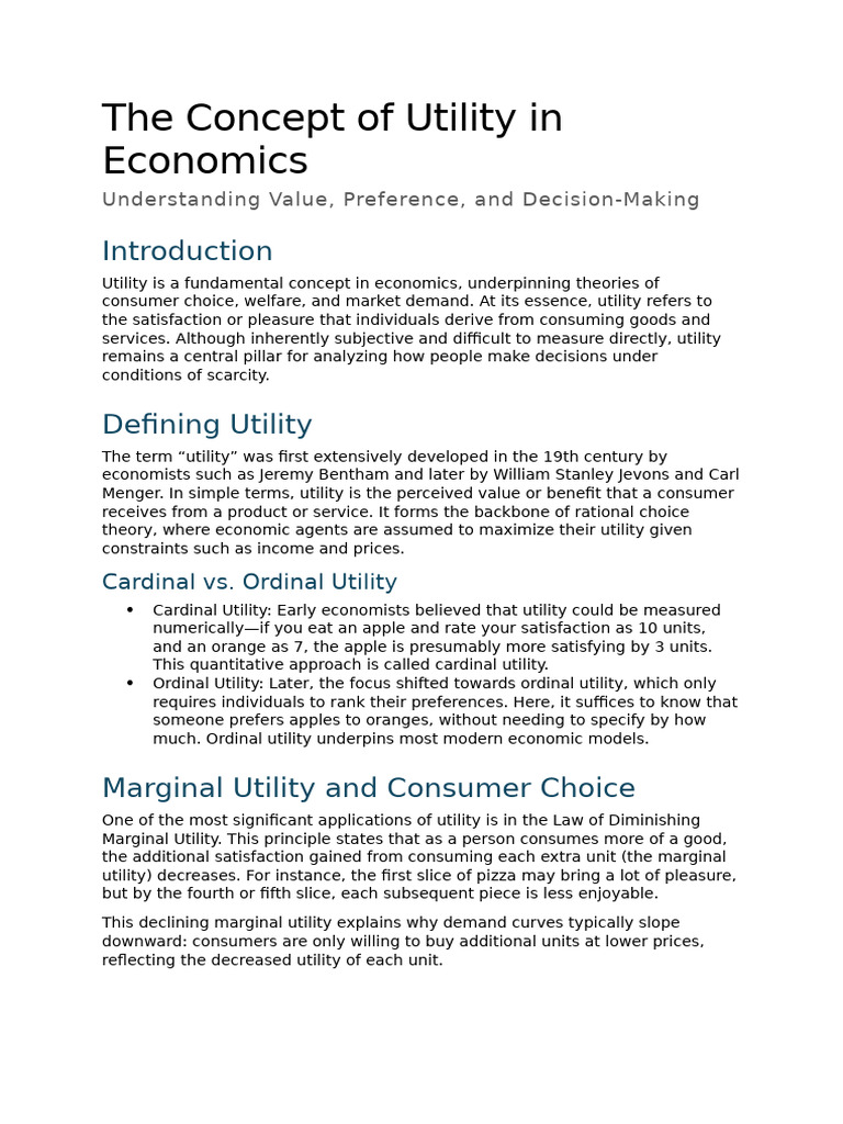 The Concept of Utility in Economics | PDF | Utility | Economics
