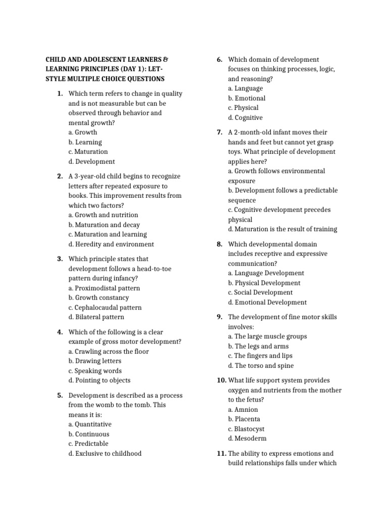 Child and Adolescent Learners & Learnin Principles (Day 1) | PDF ...