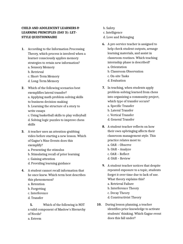 Child and Adolescent Learners (Day 5) | PDF | Learning | Memory