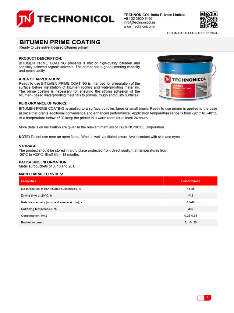 Bitumen Prime Coating Technical Data | PDF | Coating | Building Materials