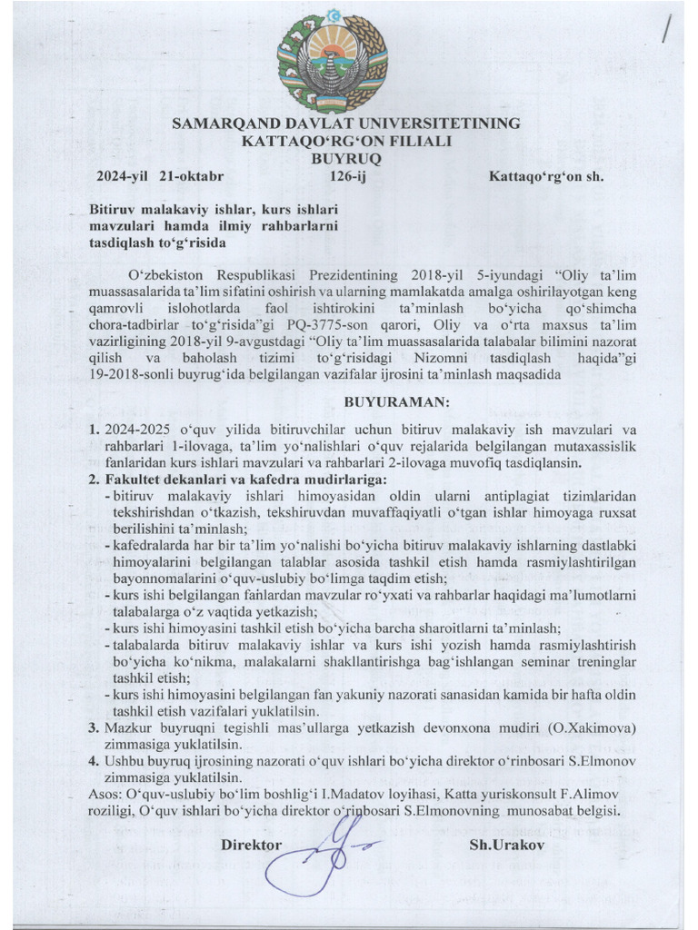 Bitiruv Malakaviy Ish Himoyasi | PDF
