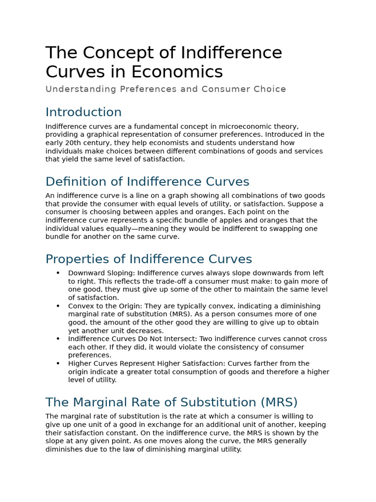 The Concept of Indifference Curves in Economics | PDF | Utility | Economics