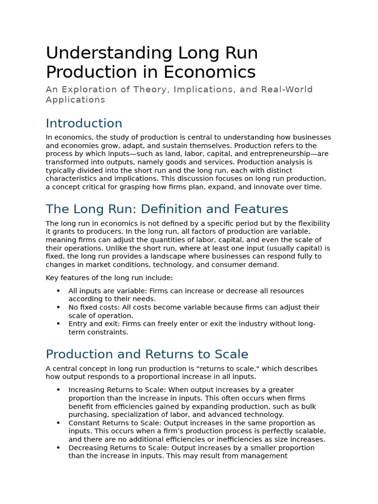 Long Run Production in Economics | PDF | Average Cost | Economies Of Scale