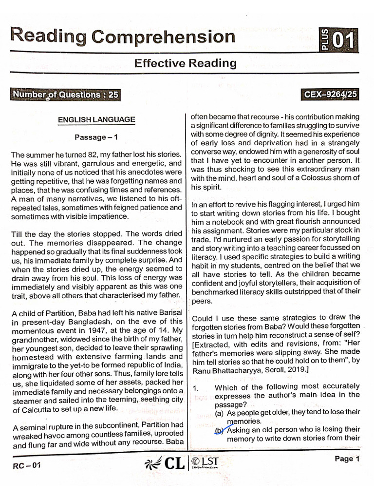 Eng Reading Comp. | PDF