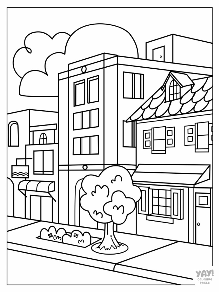 Architecture Coloring Pages Buildings On City Street | PDF