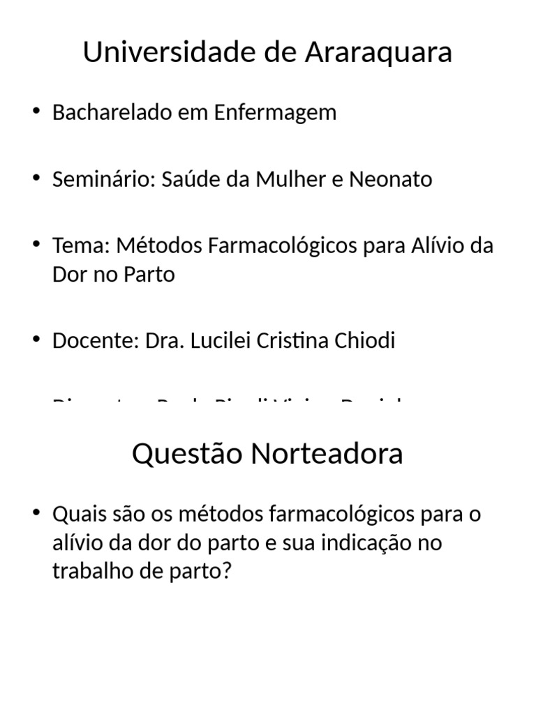 Apresentacao Alivio Dor Parto-1 | PDF