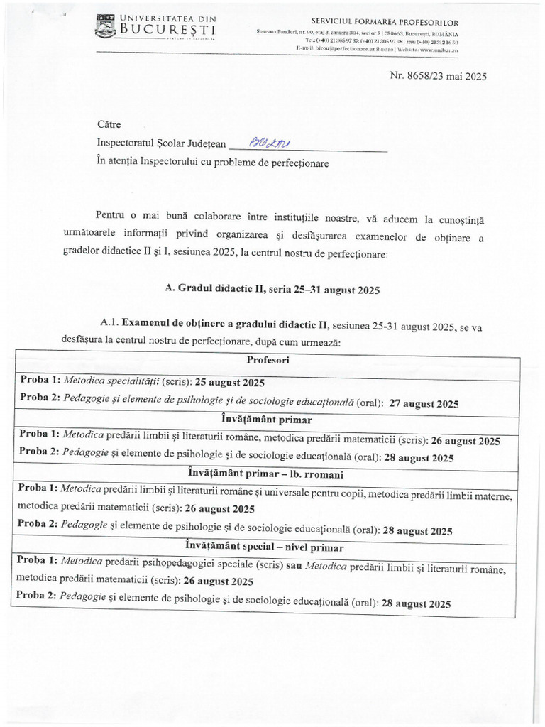 Gradul II 2025 București | PDF