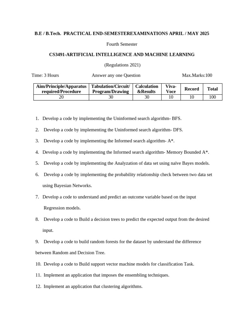 CS3491 AIML Question Set | PDF
