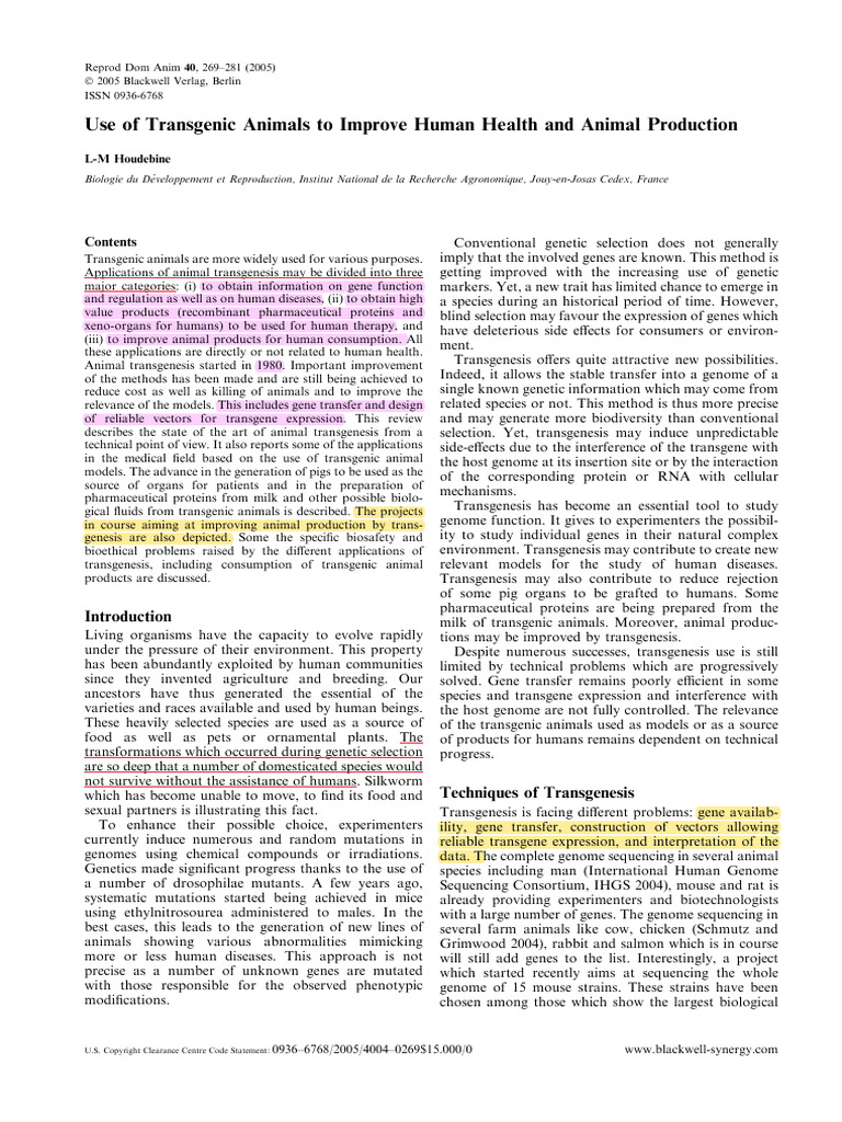 Transgenic Animals and Techniques | PDF | Transgene | Viral Vector