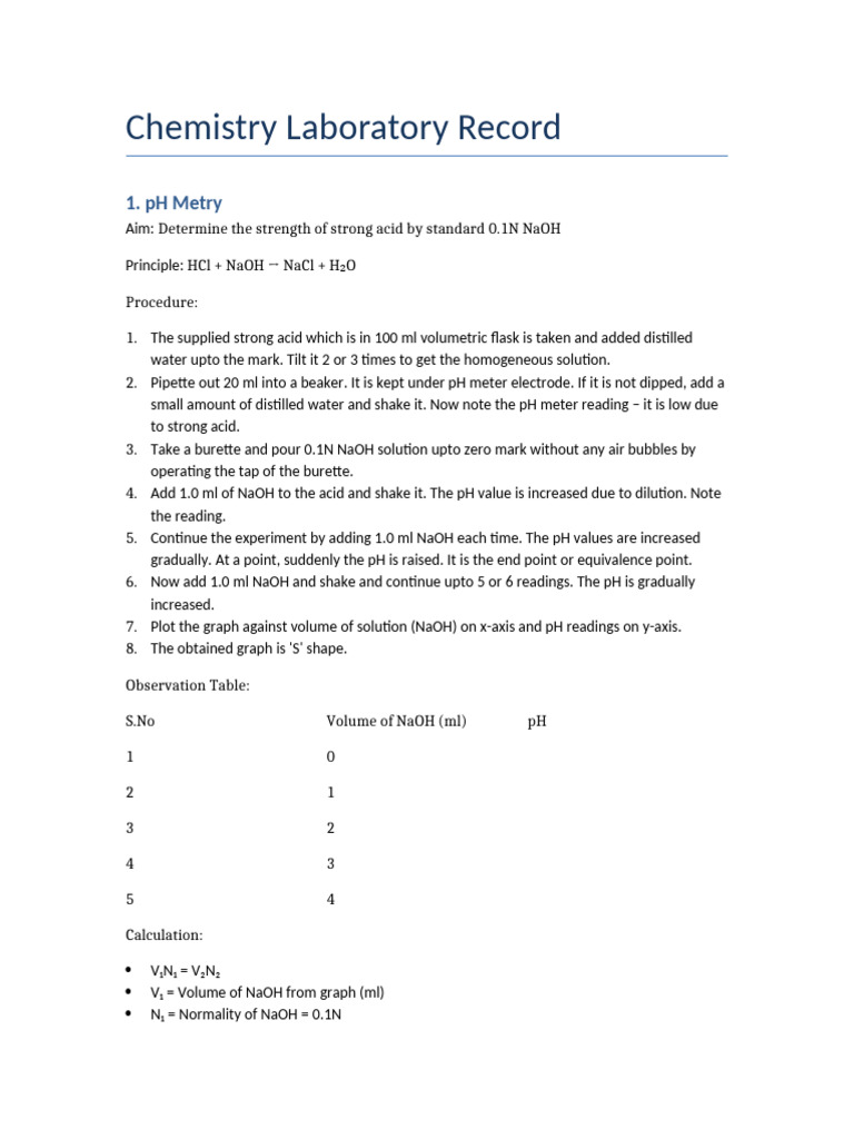 PH Metry Experiment Calibri | PDF