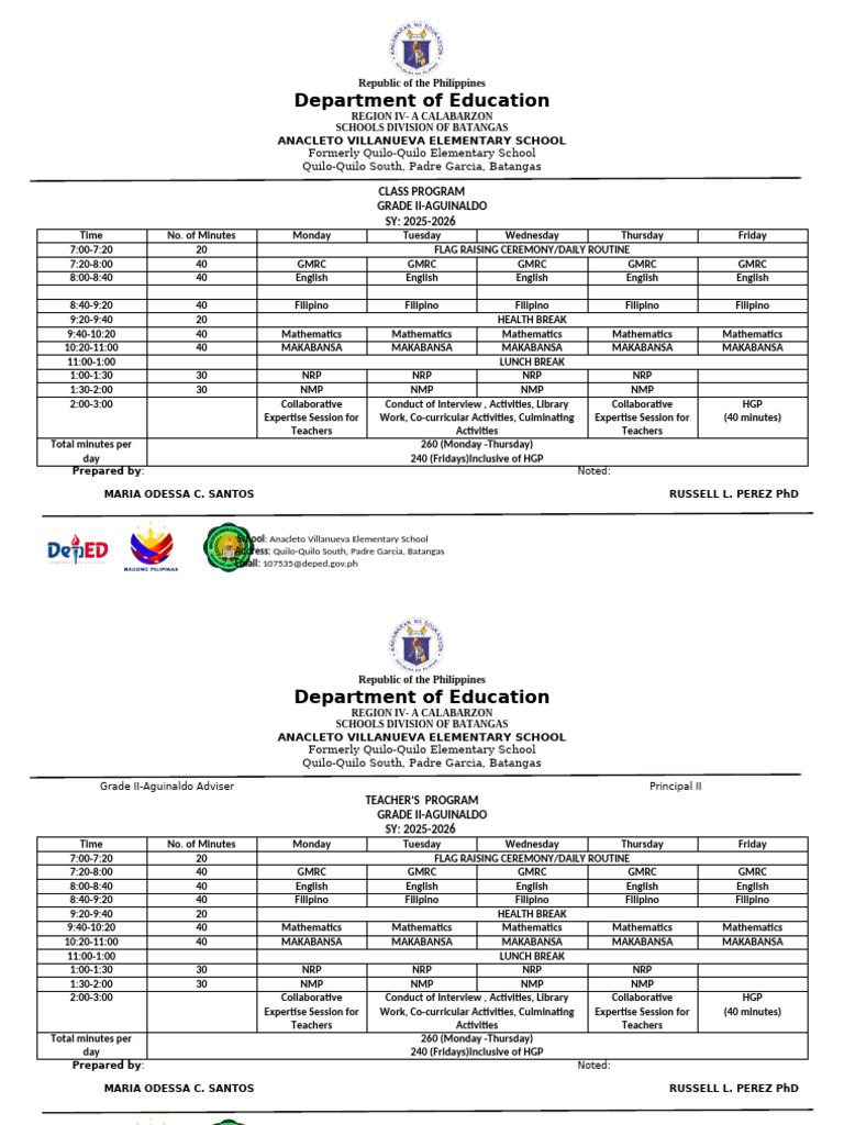 Mocs Class Program 2025 2026 | PDF | Philippines