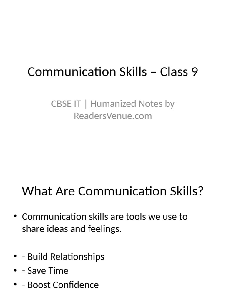 Class 9 Communication Skills Overview | PDF