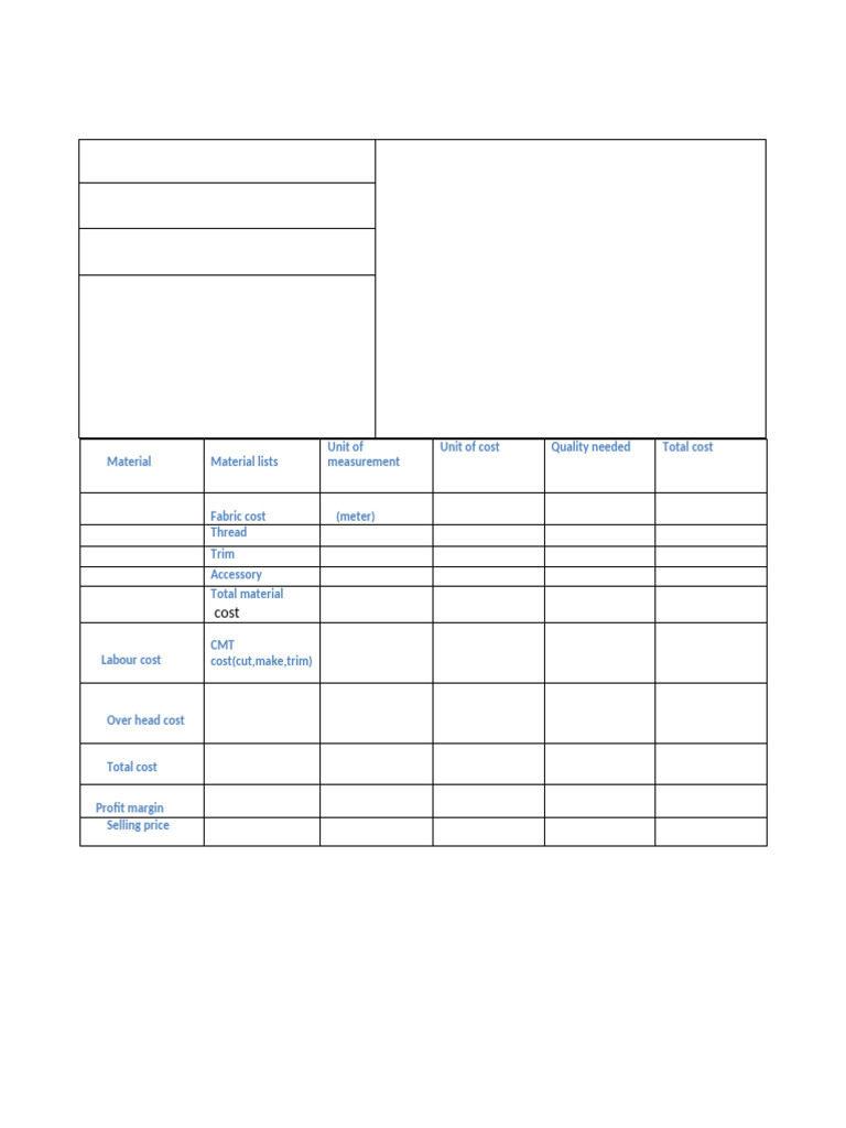 Cost Sheet | PDF