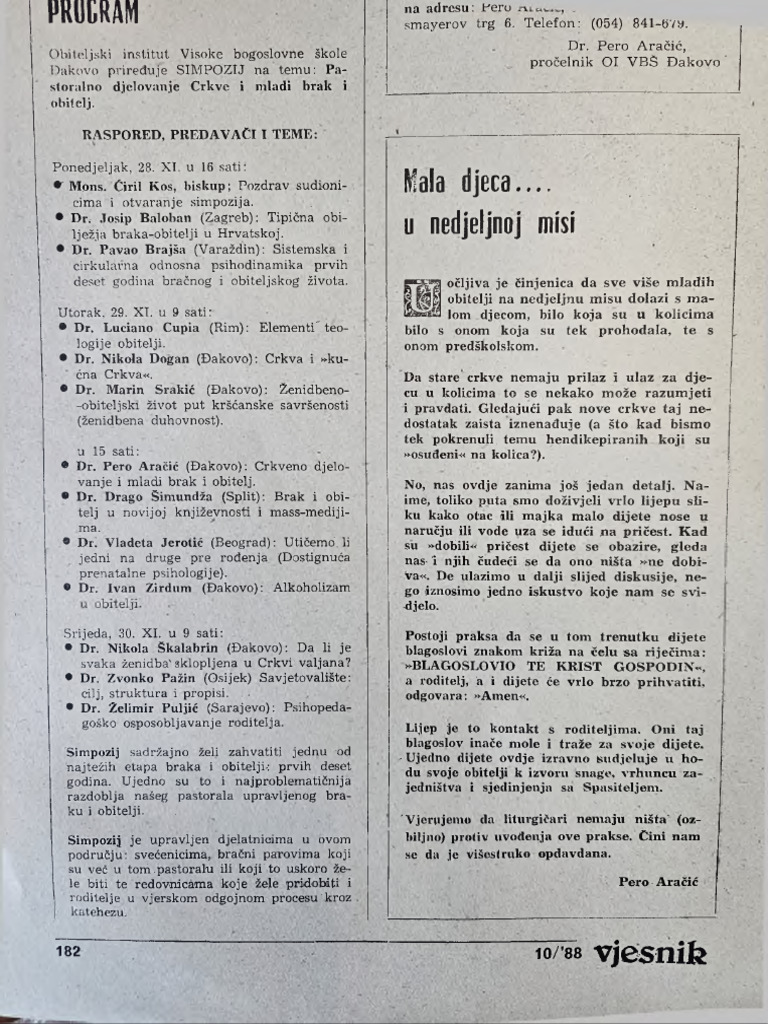 Mala Djeca.. - I:t - LL - FG U Nedjeljnoj Misi: 10/'88 Vjesnik | PDF