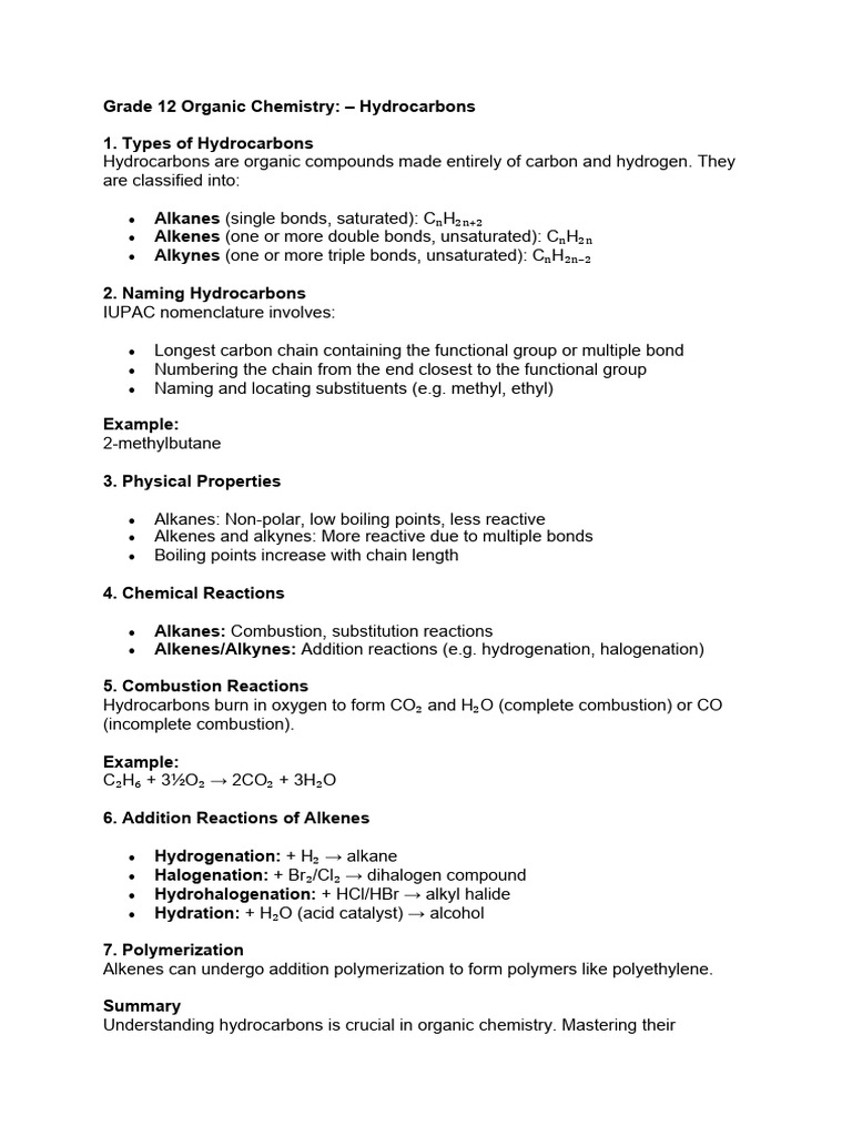 Organic Chemistry - Hydrocarbons | PDF